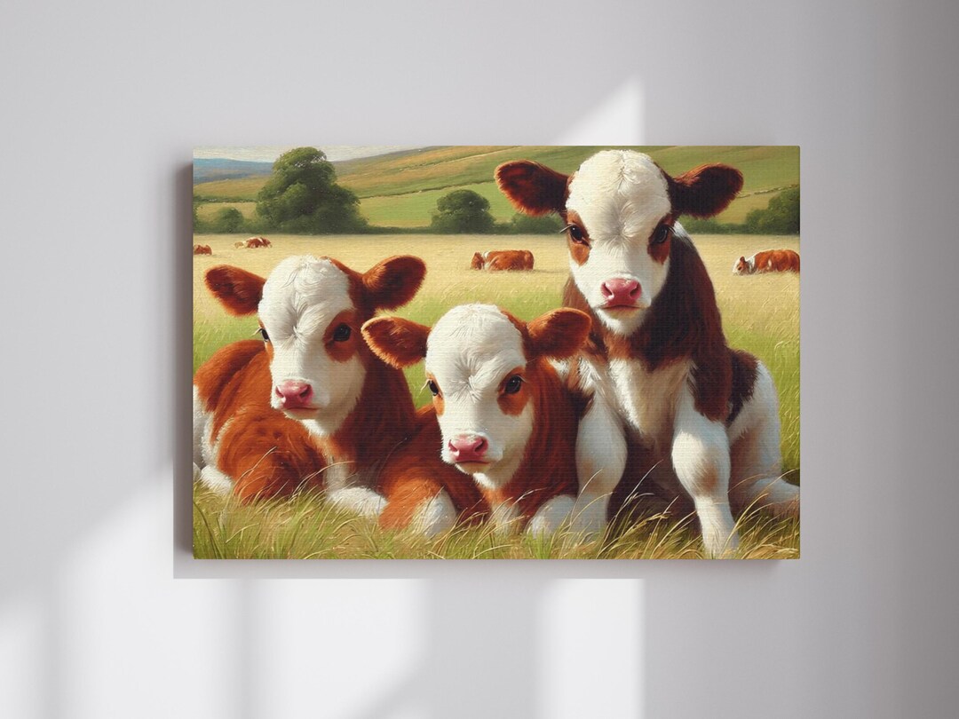 Highland Calves Canvas Wall Art, Farmhouse Wall Decor Print, Rustic ...