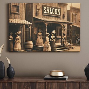 Western Saloon Vintage Canvas Wall Art, Antique Saloon Printable Art ...