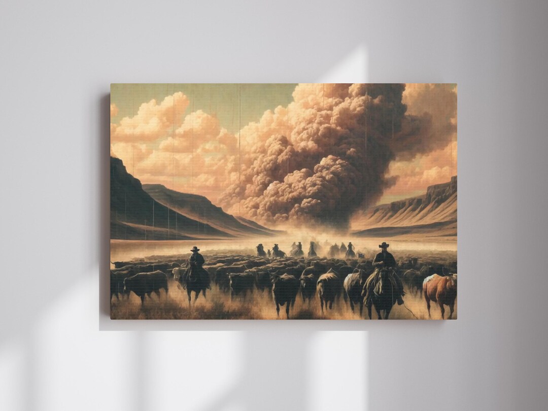 Western Cowboy Wall Art, Vintage Canvas Painting, Wild West Cowboy ...