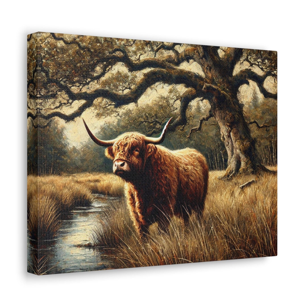 Highland Cow Rustic Farmhouse Artwork, Cow Art Canvas Print, Highland ...
