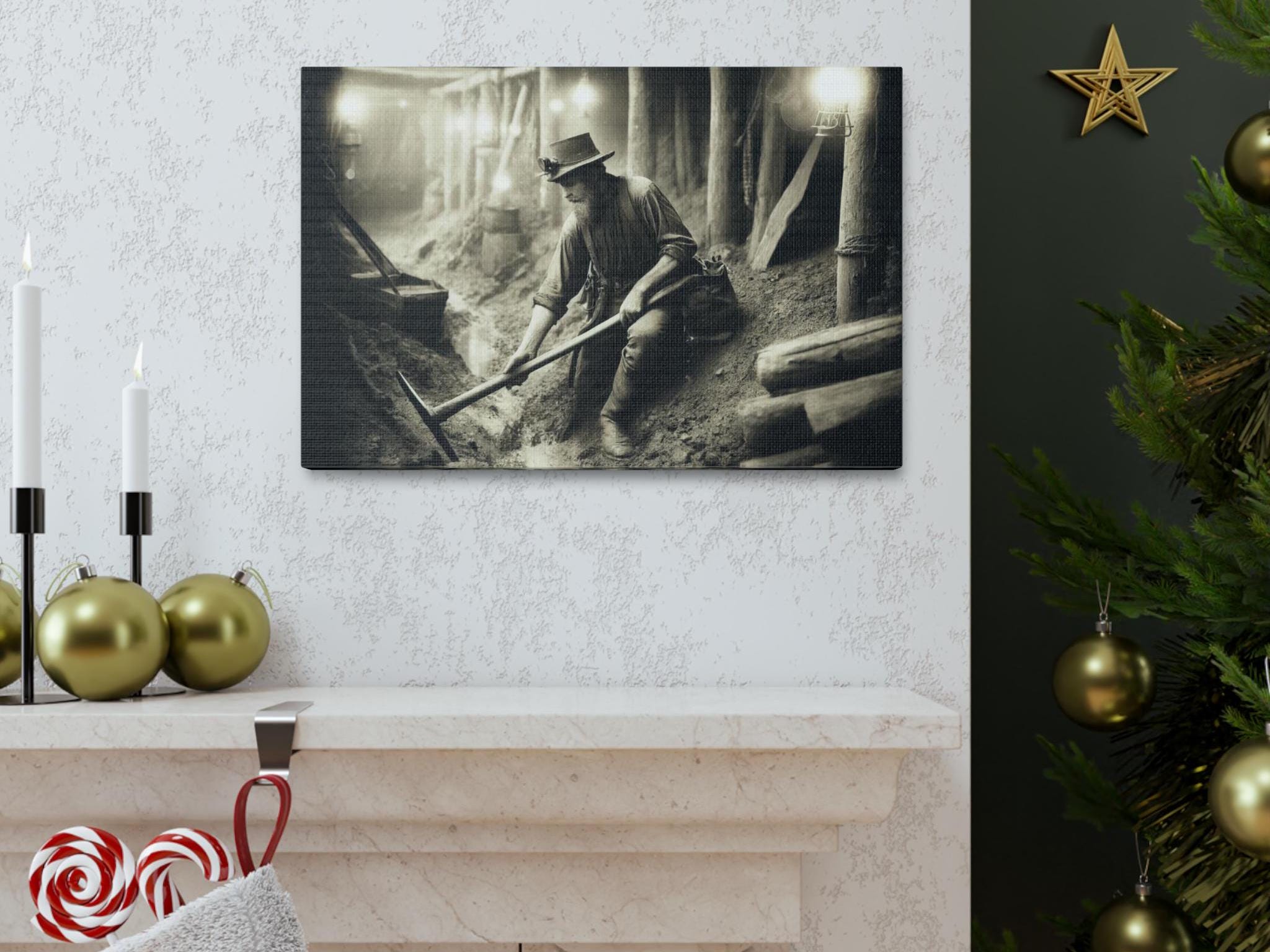 Miners Canvas Wall Art, Historical Mining Scene Wall Art, Western Miner ...