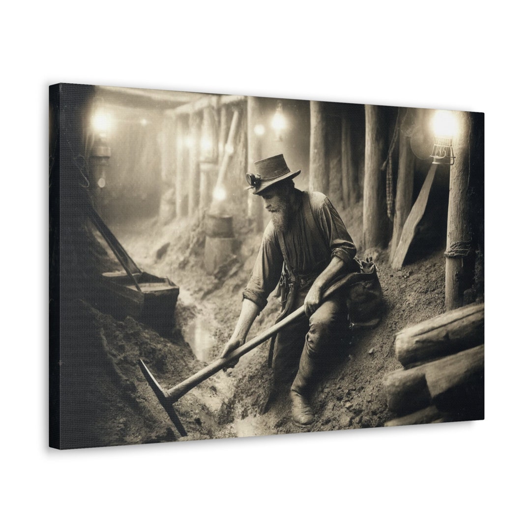 Miners Canvas Wall Art, Historical Mining Scene Wall Art, Western Miner ...