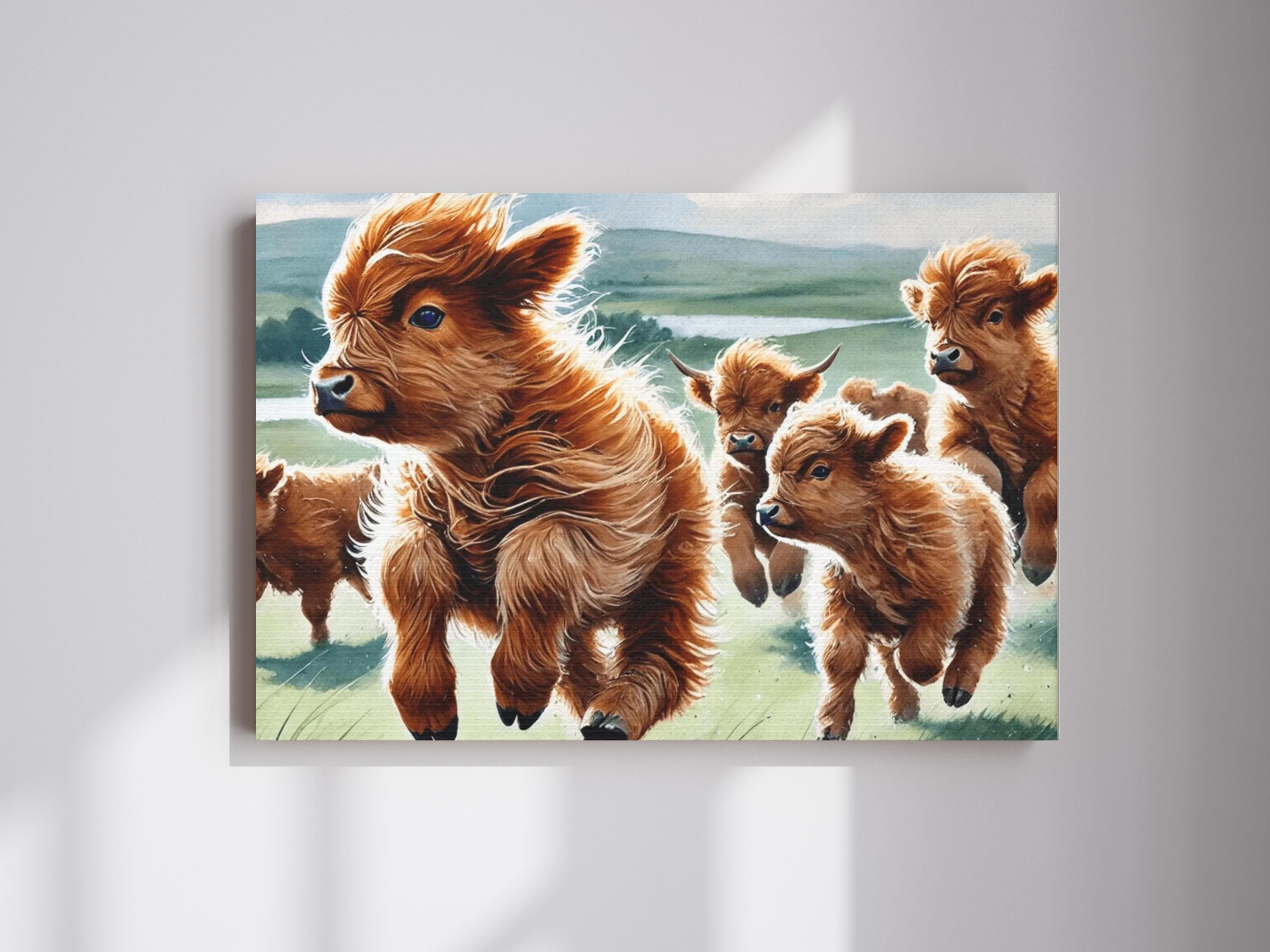 Highland Calves Wall Decor, Farmhouse Wall Decor, Highland Cattle Art ...