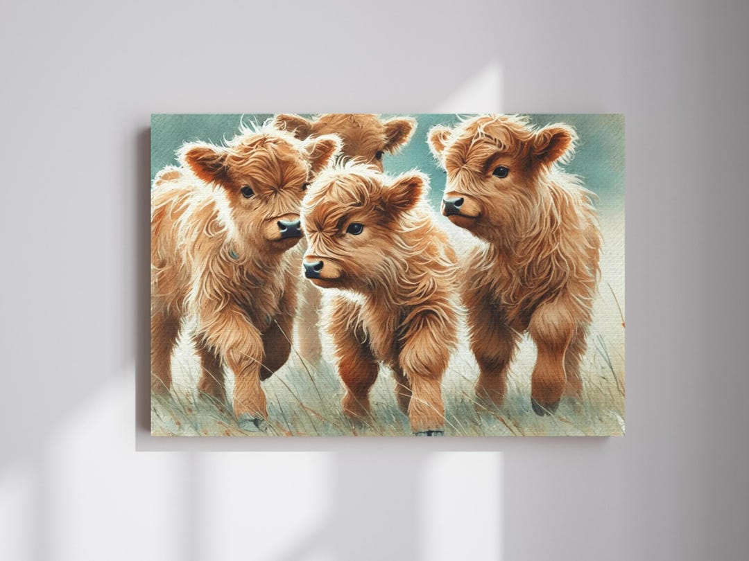 Highland Calves Canvas Wall Art, Farm Art Print, Countryside Print ...