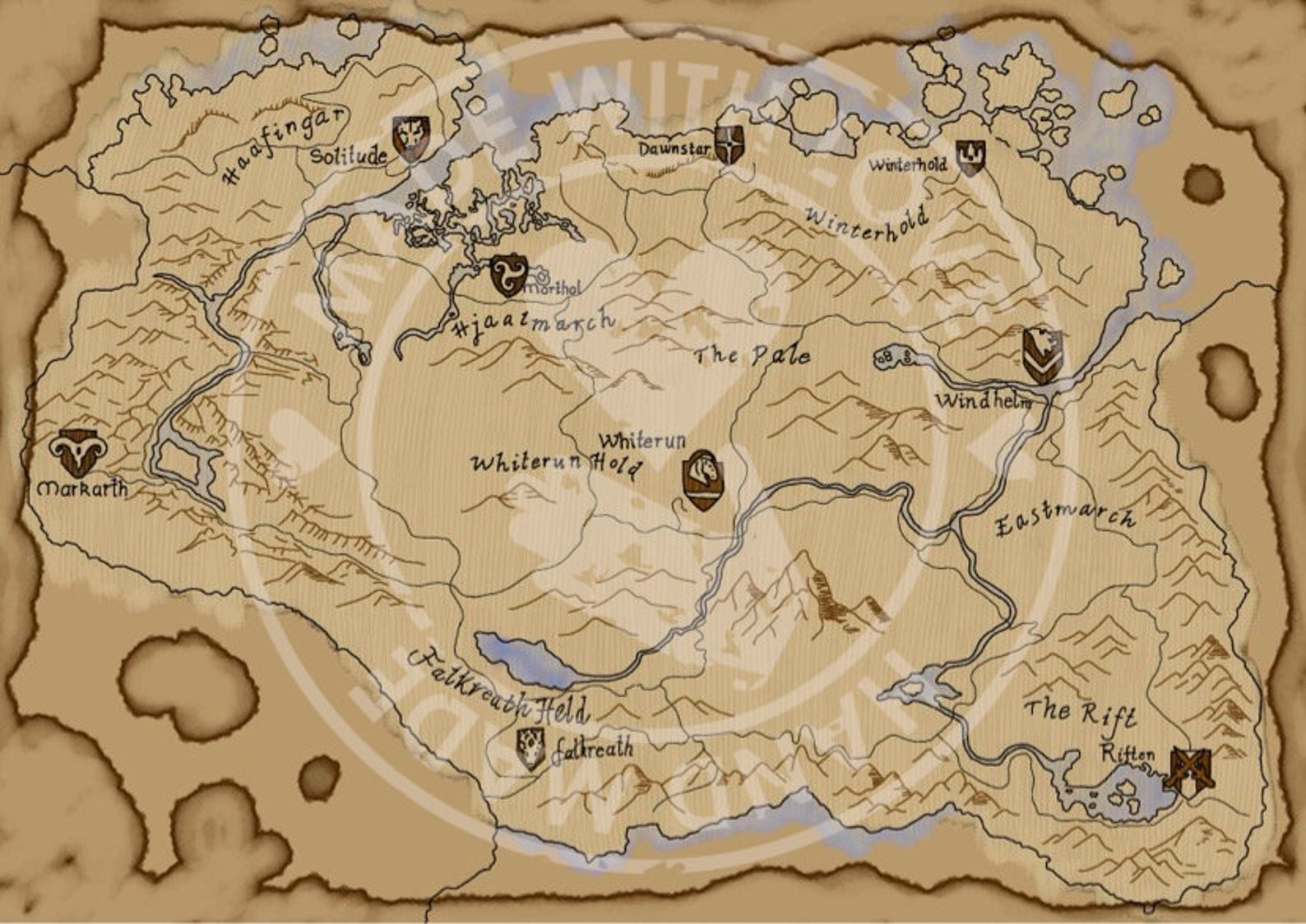 Digitally Hand Drawn Elder Scrolls Skyrim Full Map Digital Printable ...