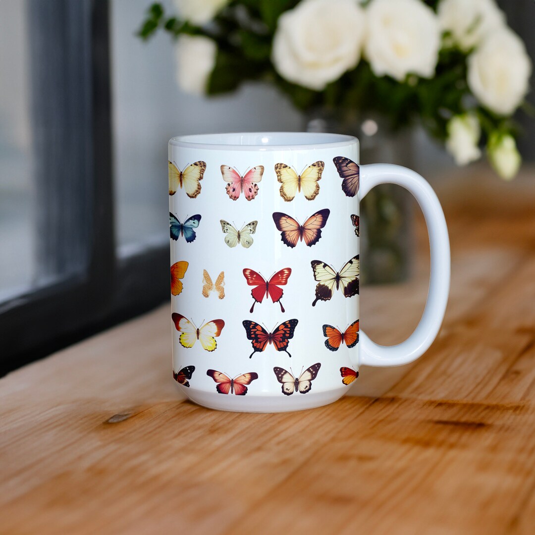 Butterfly Mug, Boho Butterflies Cottagecore Coffee Mug, Vintage ...