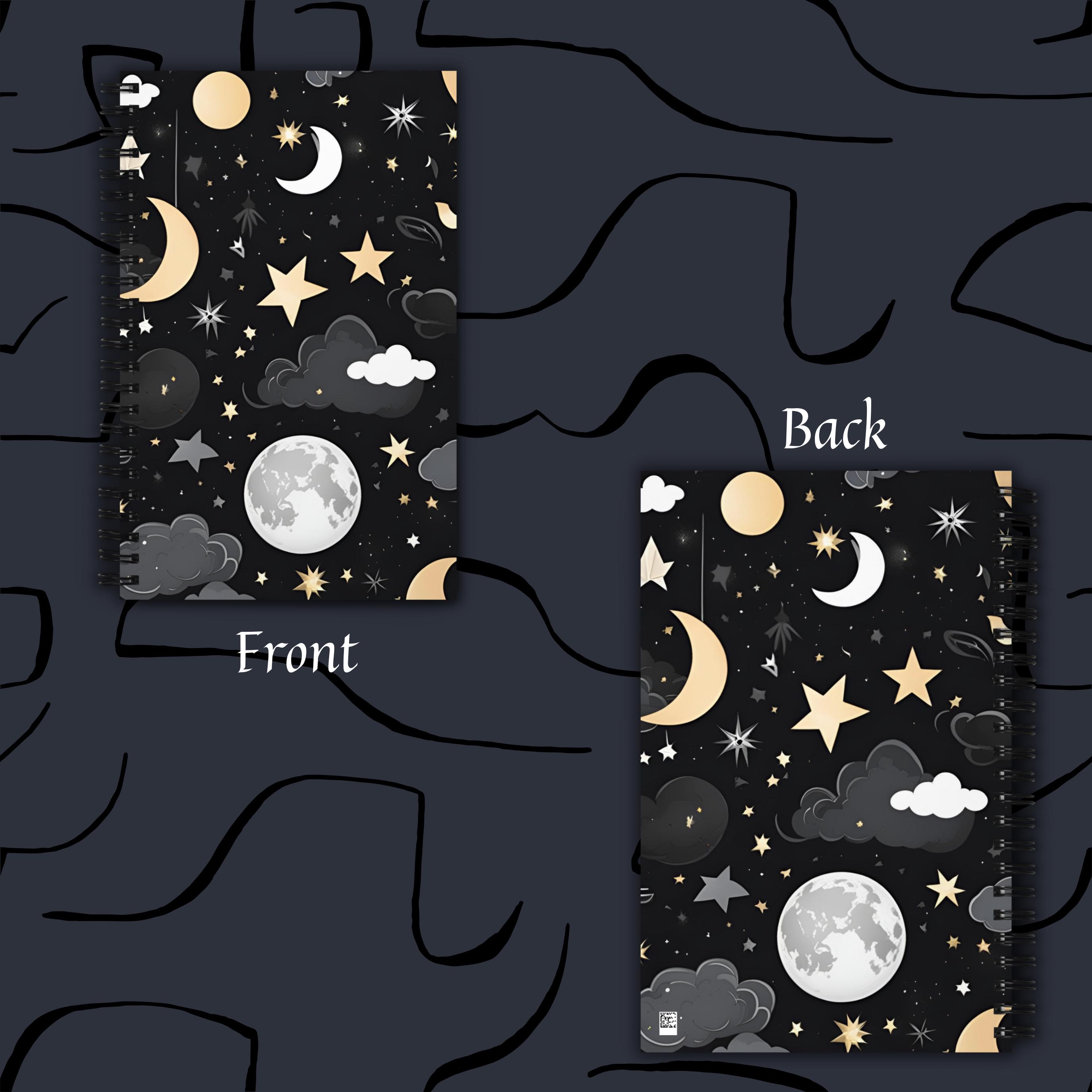 Celestial Spiral Notebook - Moon, Stars & Clouds - Dreamy Journal - Etsy