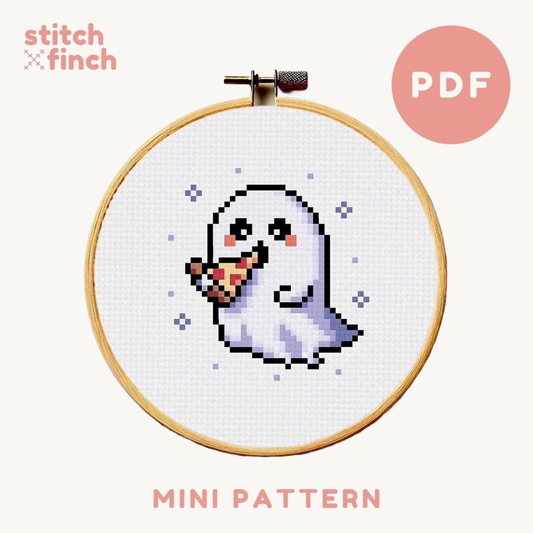 Cute Ghost Cross Stitch Pattern Ghost With Pizza Cross Stitch Pattern ...
