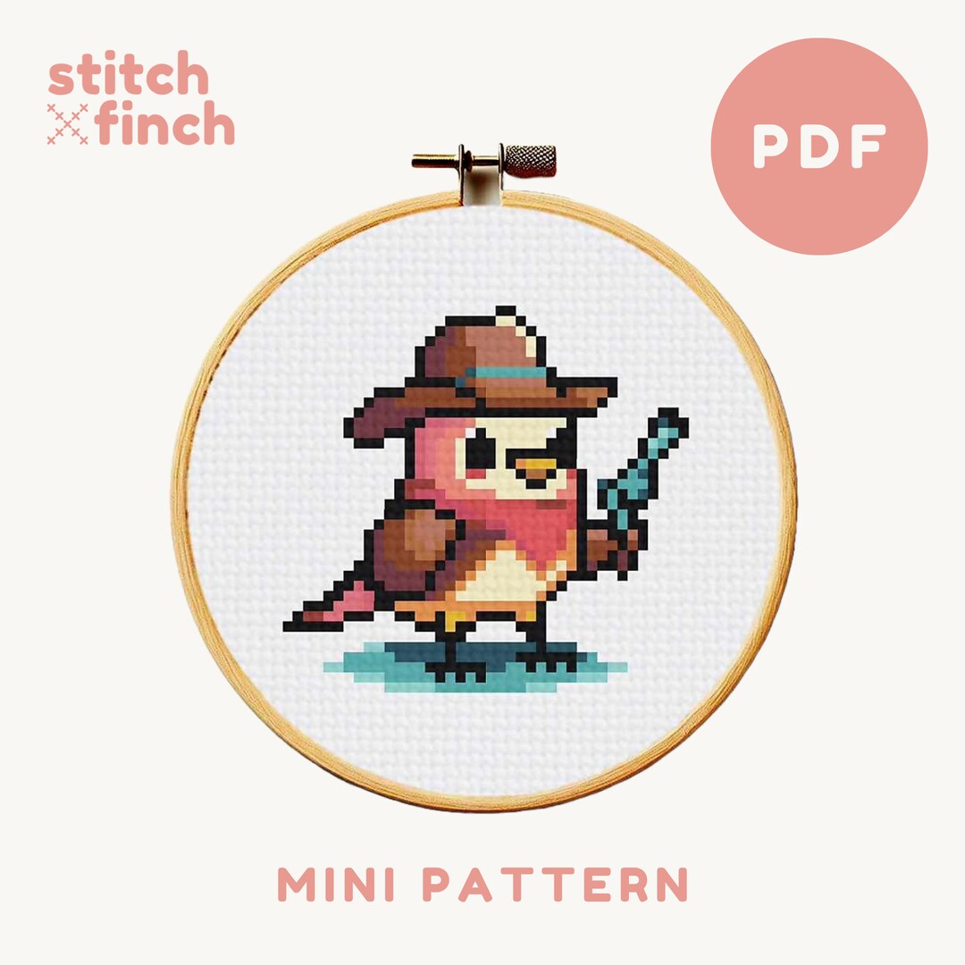 Cowboy Bird Cross Stitch Pattern Finch With Gun Cross Stitch Design ...