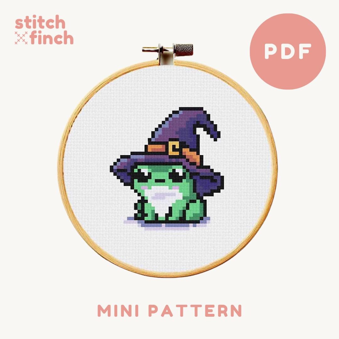 Cute Frog Cross Stitch Pattern Frog Witchy Hat Witch Cross Stitch ...