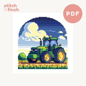 Green Tractor Cross Stitch Pattern Farming Cross Stitch Design ...