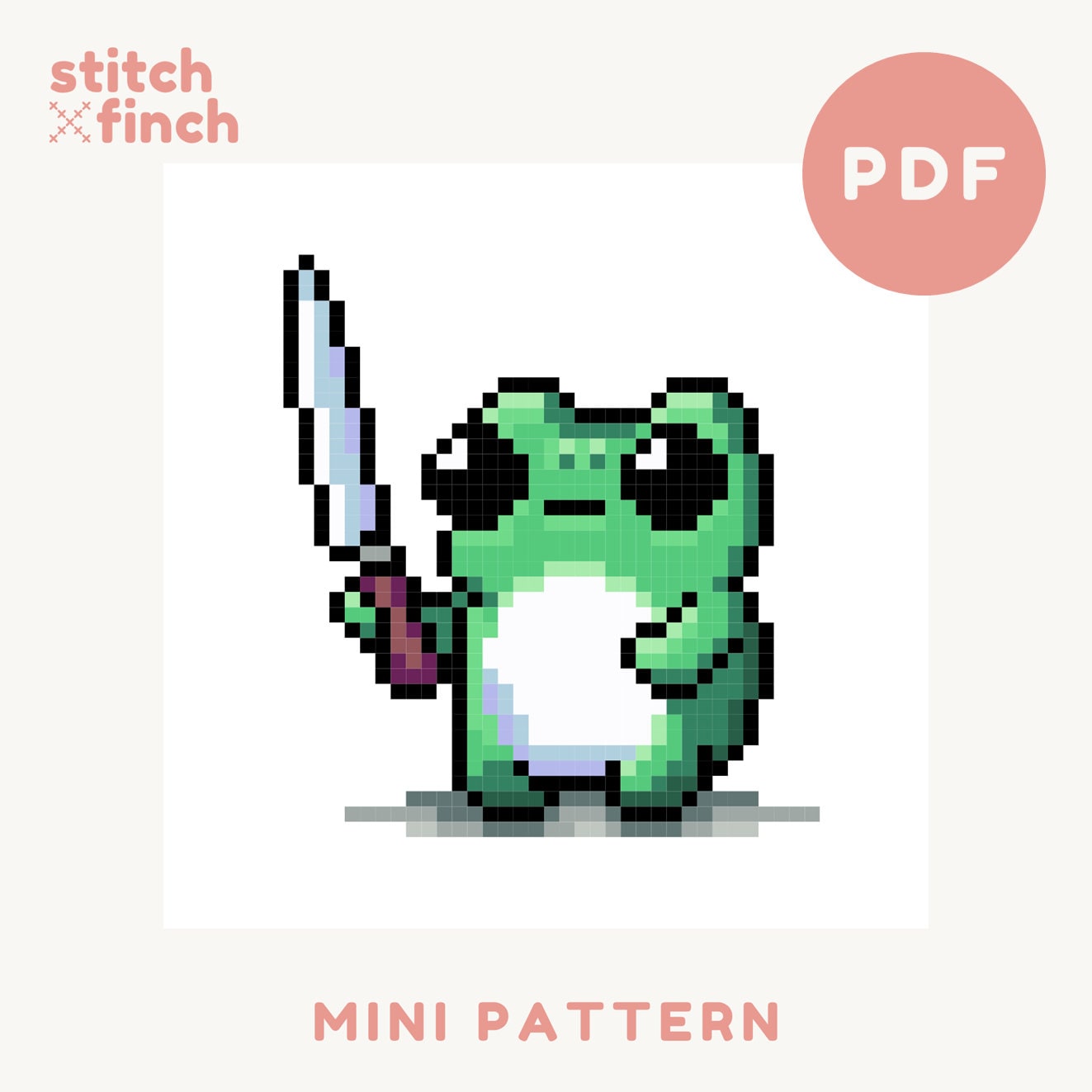 Cute Frog Cross Stitch Pattern Frog W/ Knife Funny Cross Stitch Pattern ...