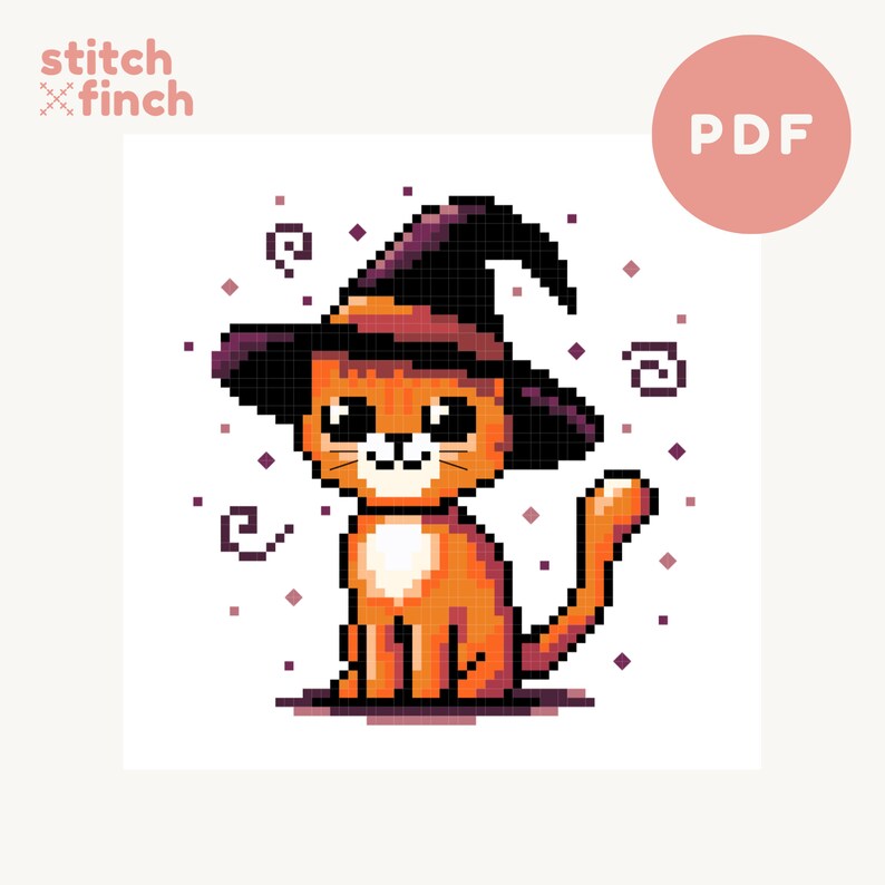 Witchy Hat Orange Tabby Cat Cross Stitch Pattern Cat Witch Cross Stitch ...
