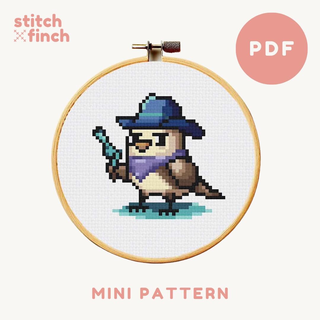 Bad Cowboy Bird Cross Stitch Pattern Finch Outlaw With Gun Cross Stitch ...