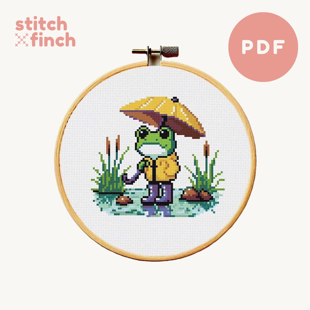 Cute Frog Cross Stitch Pattern Frog With Umbrella Cross Stitch Pattern ...