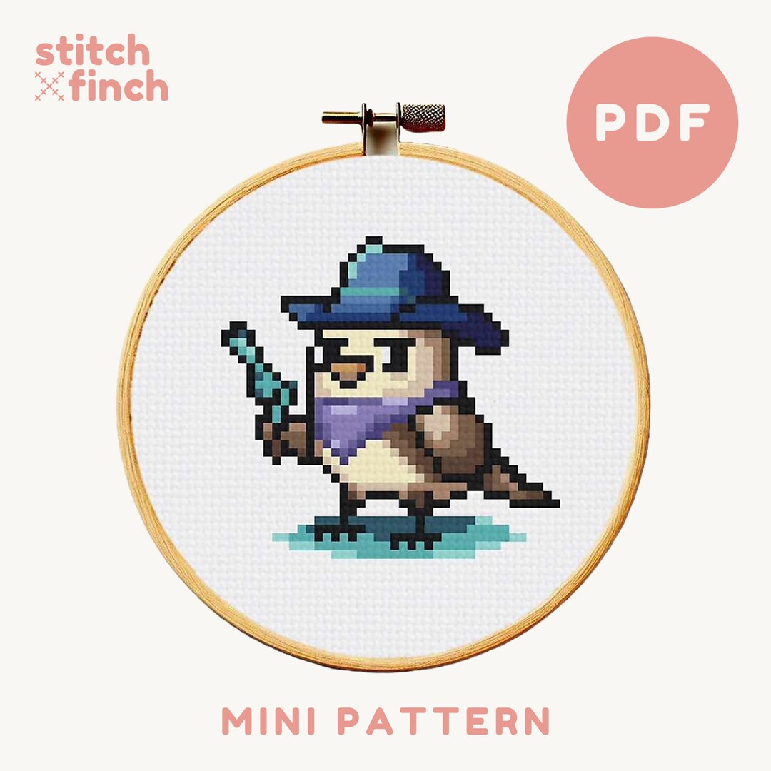 Bad Cowboy Bird Cross Stitch Pattern Finch Outlaw With Gun Cross Stitch ...
