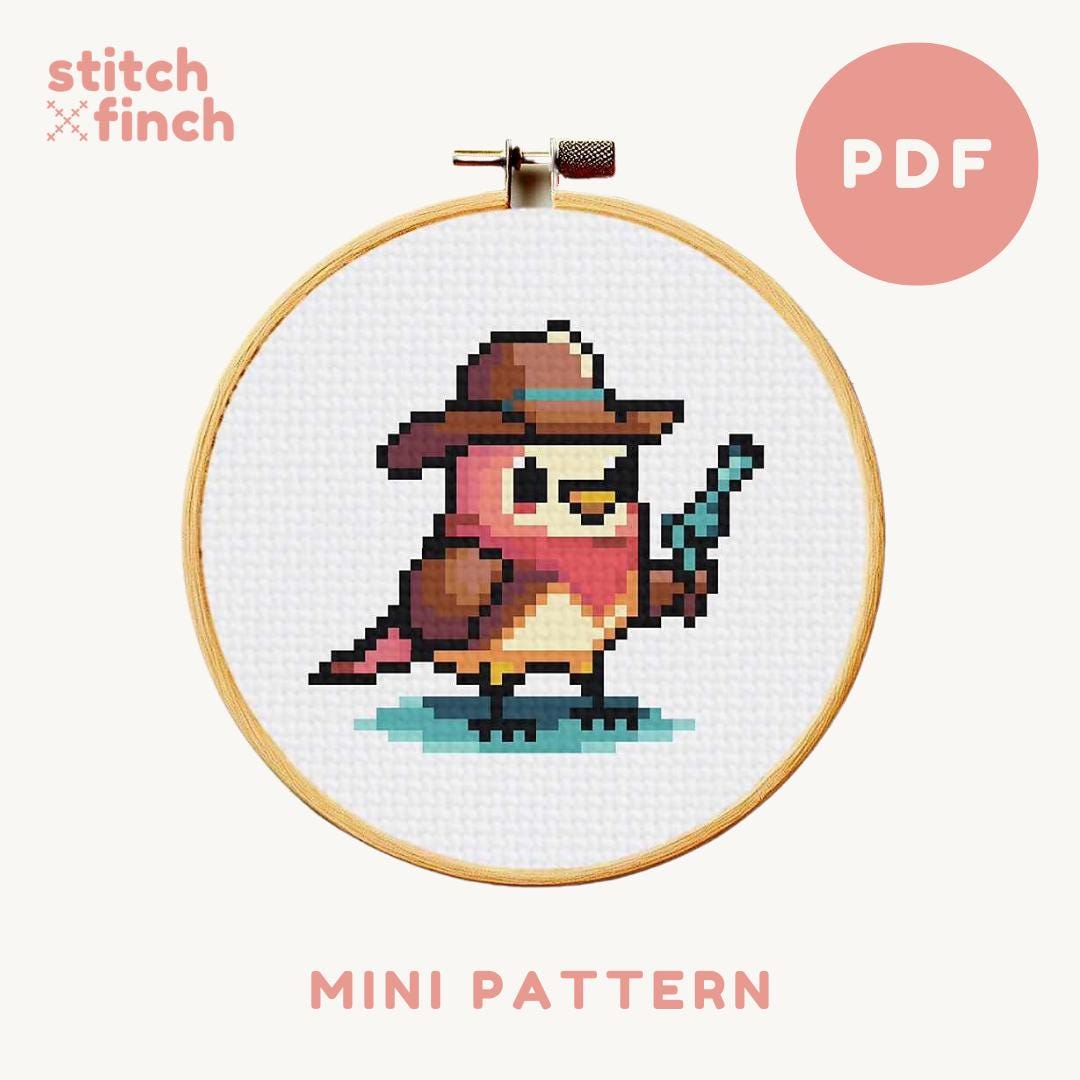 Cowboy Bird Cross Stitch Pattern Finch With Gun Cross Stitch Design ...