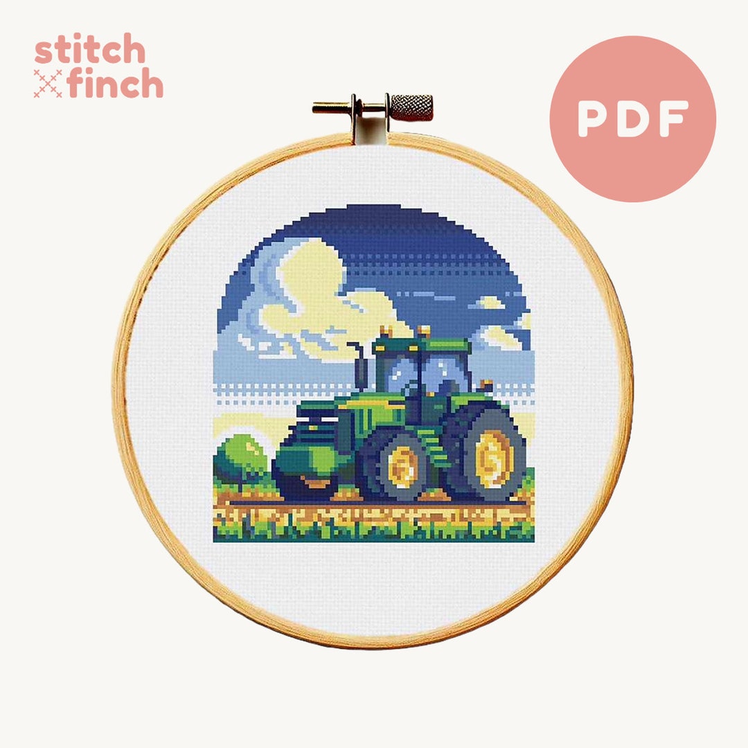 Green Tractor Cross Stitch Pattern Farming Cross Stitch Design ...