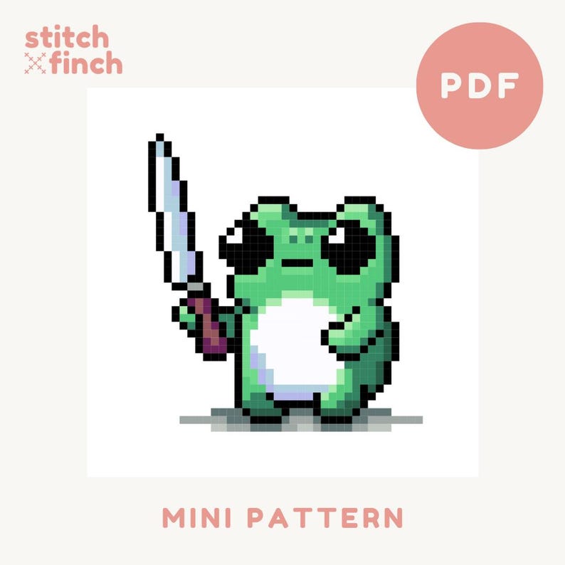 Cute Frog Cross Stitch Pattern Frog W/ Knife Funny Cross Stitch Pattern ...