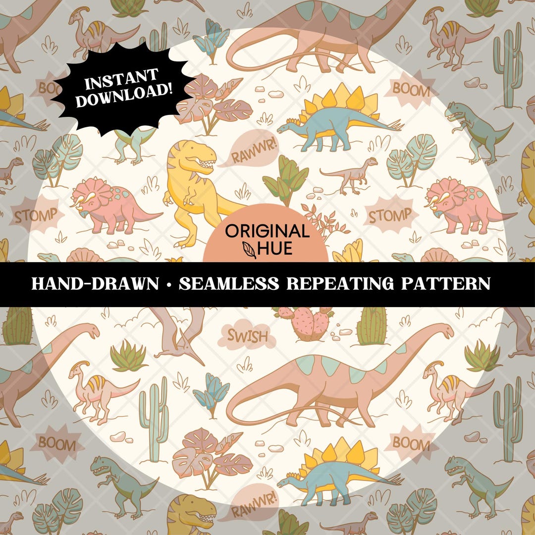 Dinosaur Seamless Pattern | Hand-drawn Repeating Pattern | Digital File ...