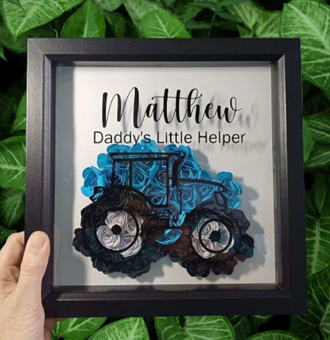 Custom Shadow Box, Cute Tractor, Godchild, Newborn, Paper Flowers ...