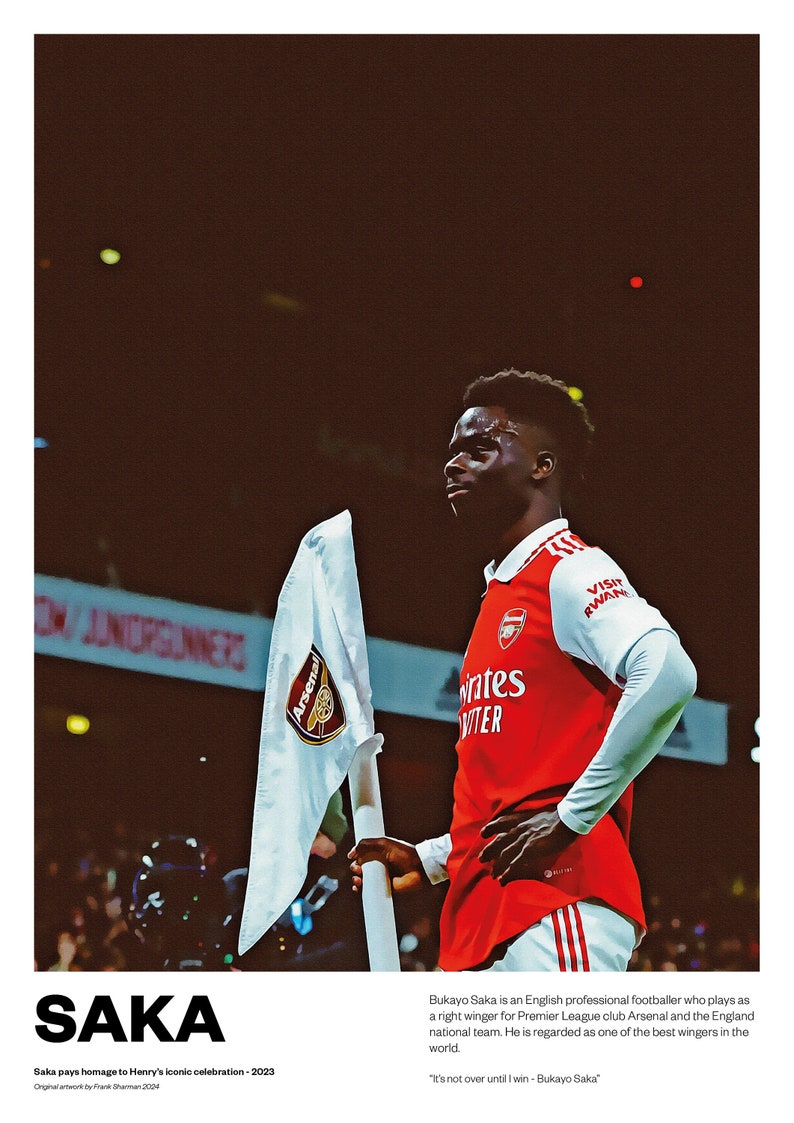 Bukayo Saka Arsenal Football Poster Print Vintage Retro A5 A4 A4 Print ...