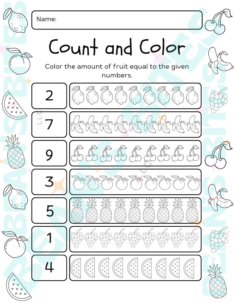 Count and Color Learning Worksheet for Kids - Etsy