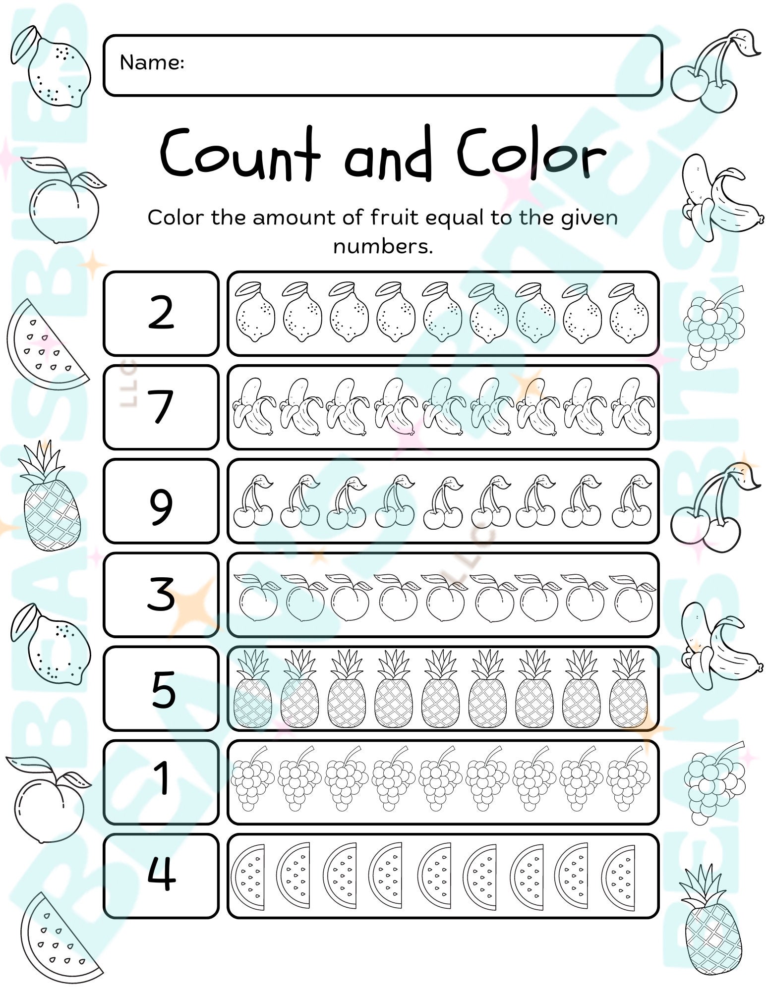 Count and Color Learning Worksheet for Kids - Etsy