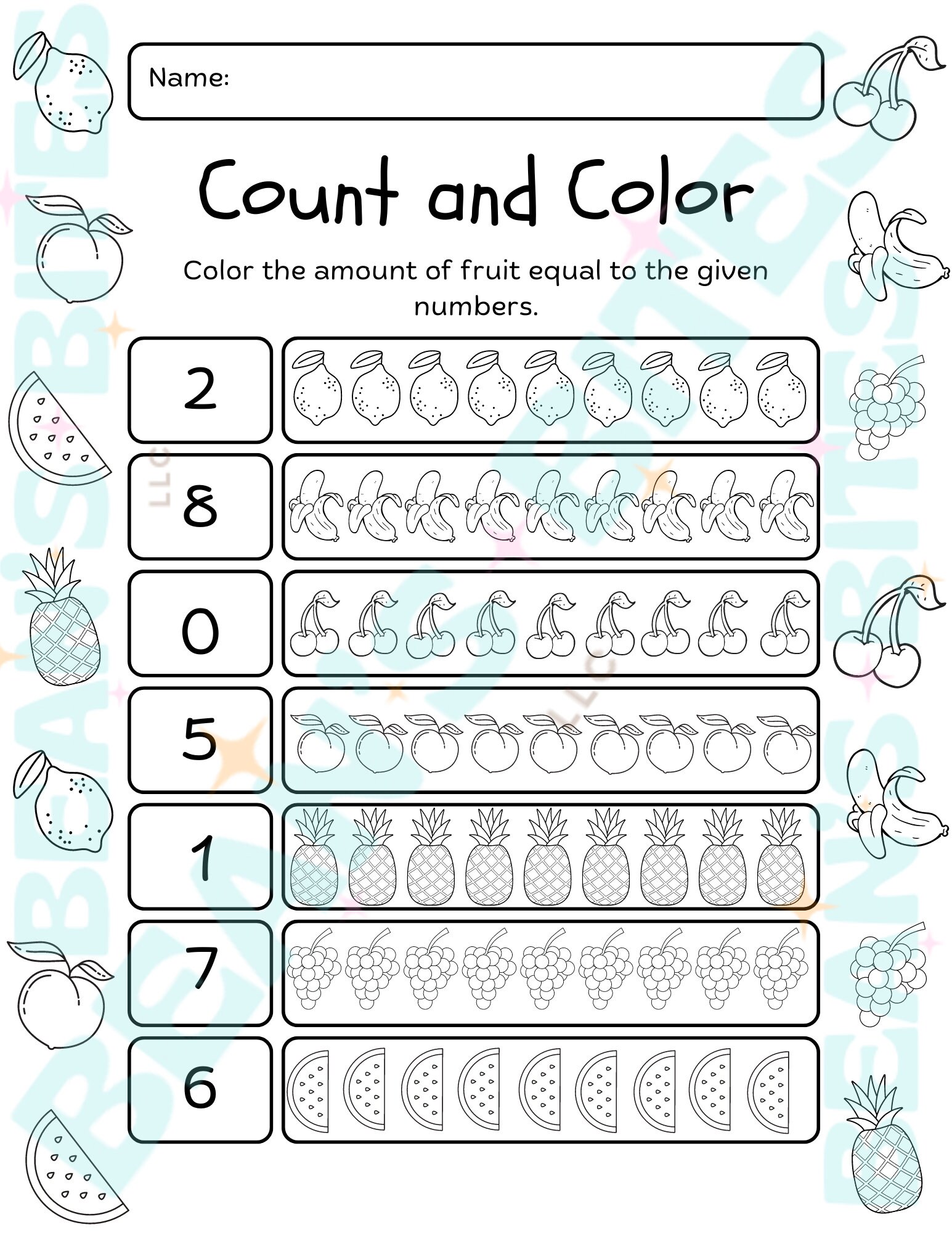 Count and Color Learning Worksheet for Kids - Etsy