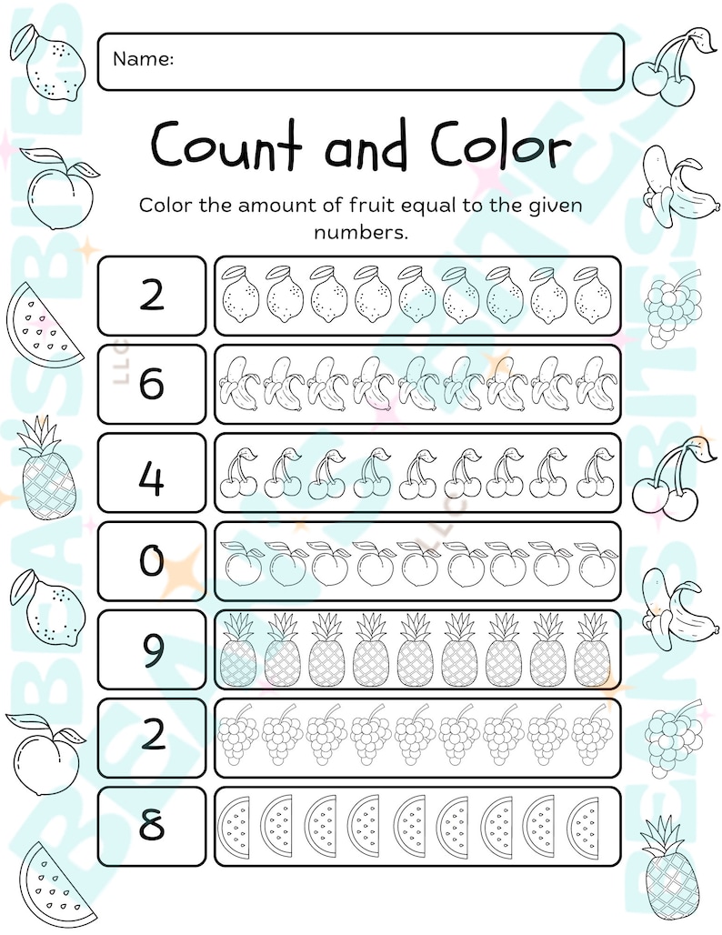 Count and Color Learning Worksheet for Kids - Etsy