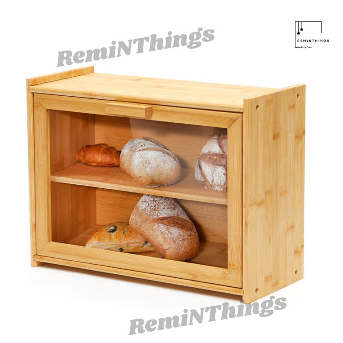 Double Layer Wooden Large Bread Container With Clear Window | Snack Box ...