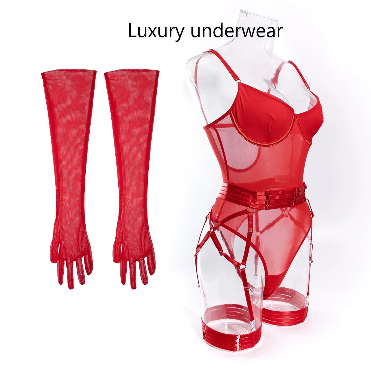 Provocative Sensual Lingerie Set, Feminine Lingerie, Awesome Red Lingerie Set With Garter ...