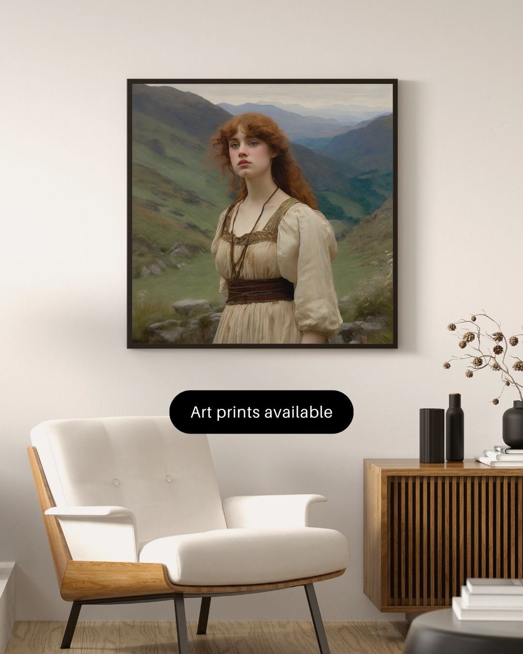 New Original A Beautiful Pre Raphaelite Woman Walking on the Wind Swept ...