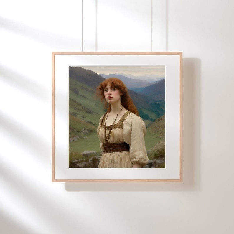 New Original A Beautiful Pre Raphaelite Woman Walking on the Wind Swept ...