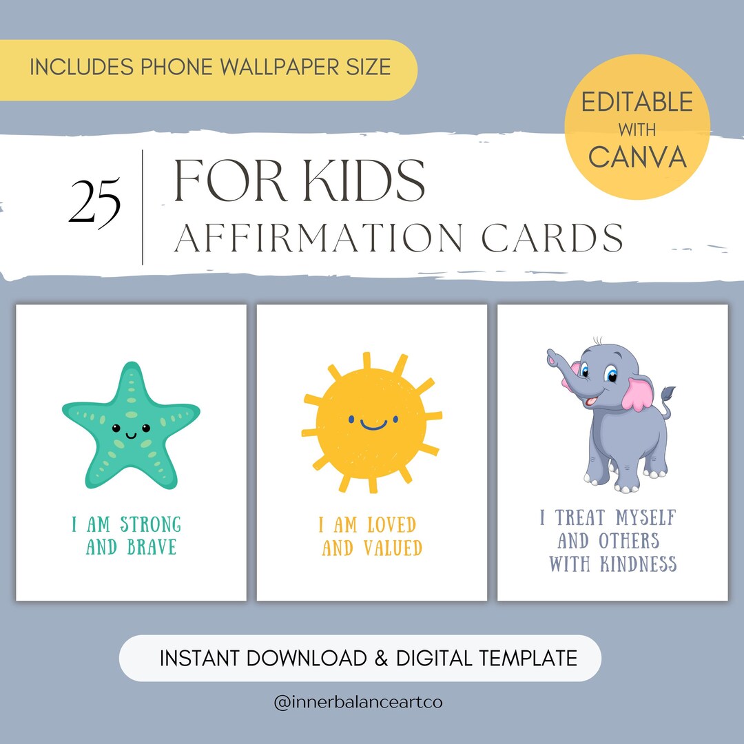 Editable Affirmations for Kids, Daily Mindfulness Cards for Confidence ...