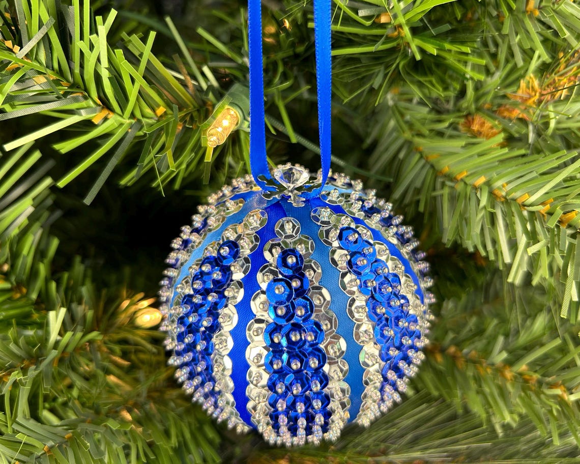 Handmade Sequin Christmas Ornament: Blue Iridescent Holiday Decor - Etsy