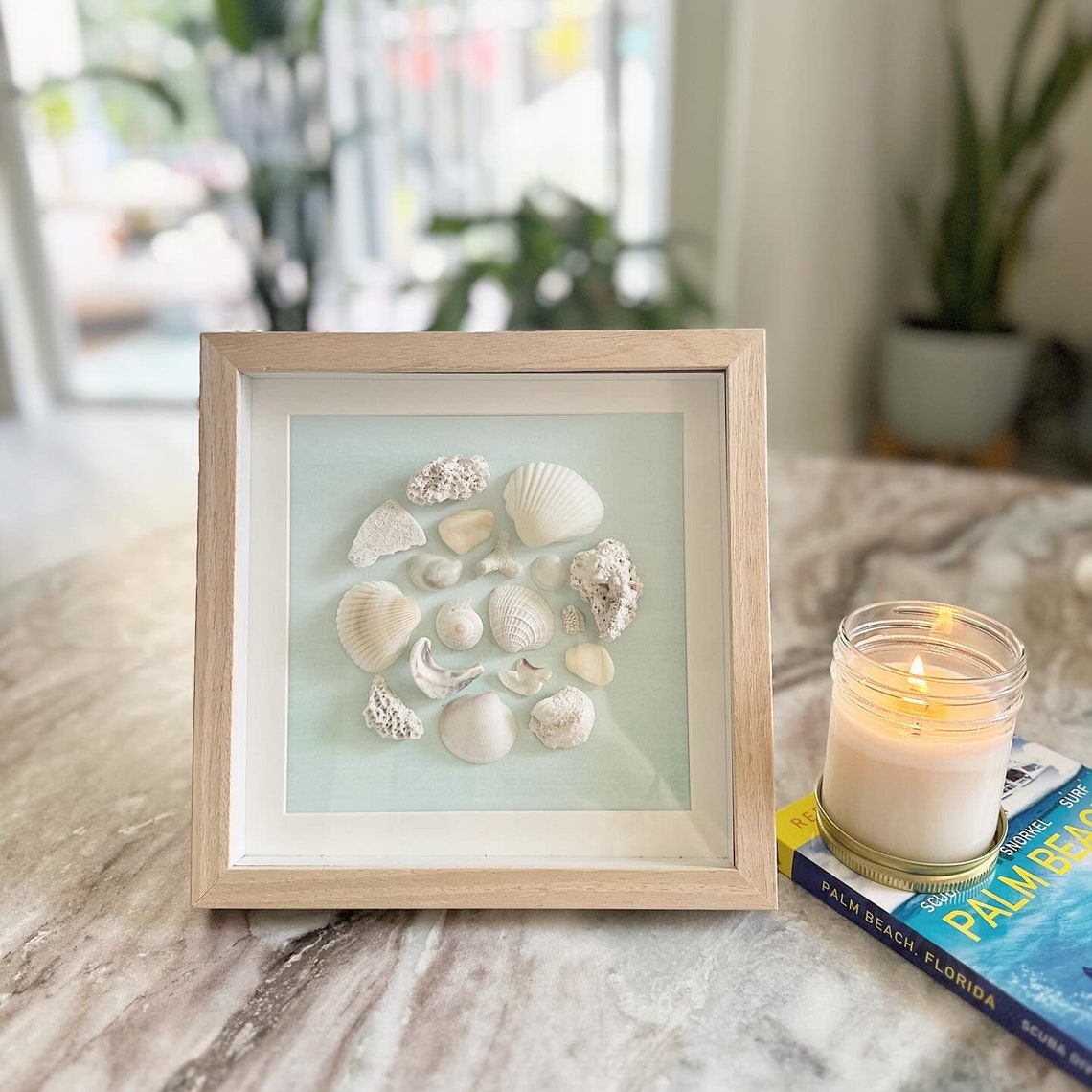 Framed Shell Art, 8x8 Shadow Box, Handmade Art, Coastal Art, Coastal ...
