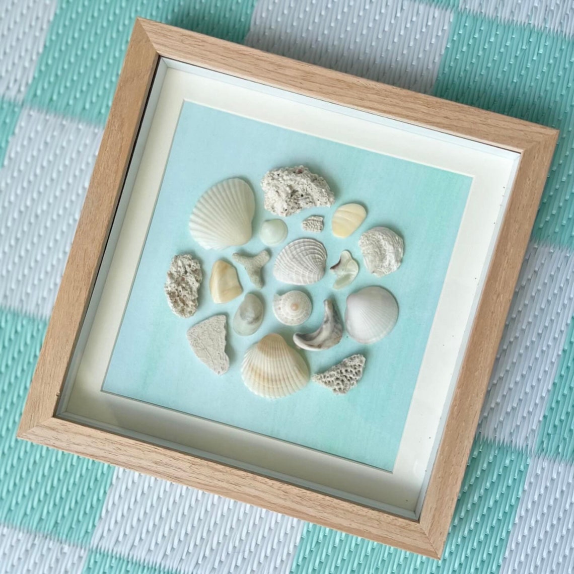 Framed Shell Art, 8x8 Shadow Box, Handmade Art, Coastal Art, Coastal ...
