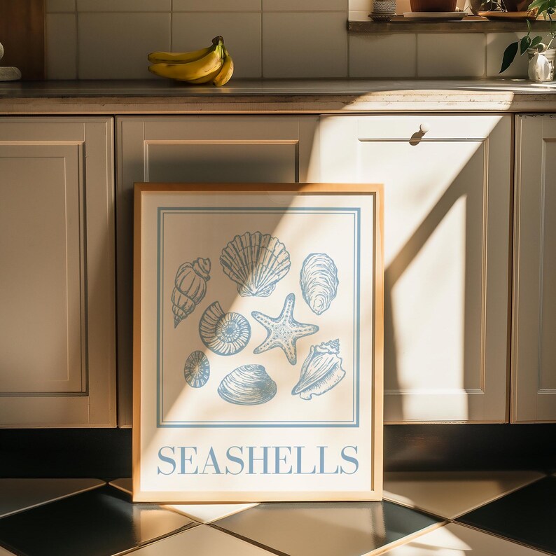 Blue Seashell Line Art Print: Beachy Coastal Decor (digital Download ...