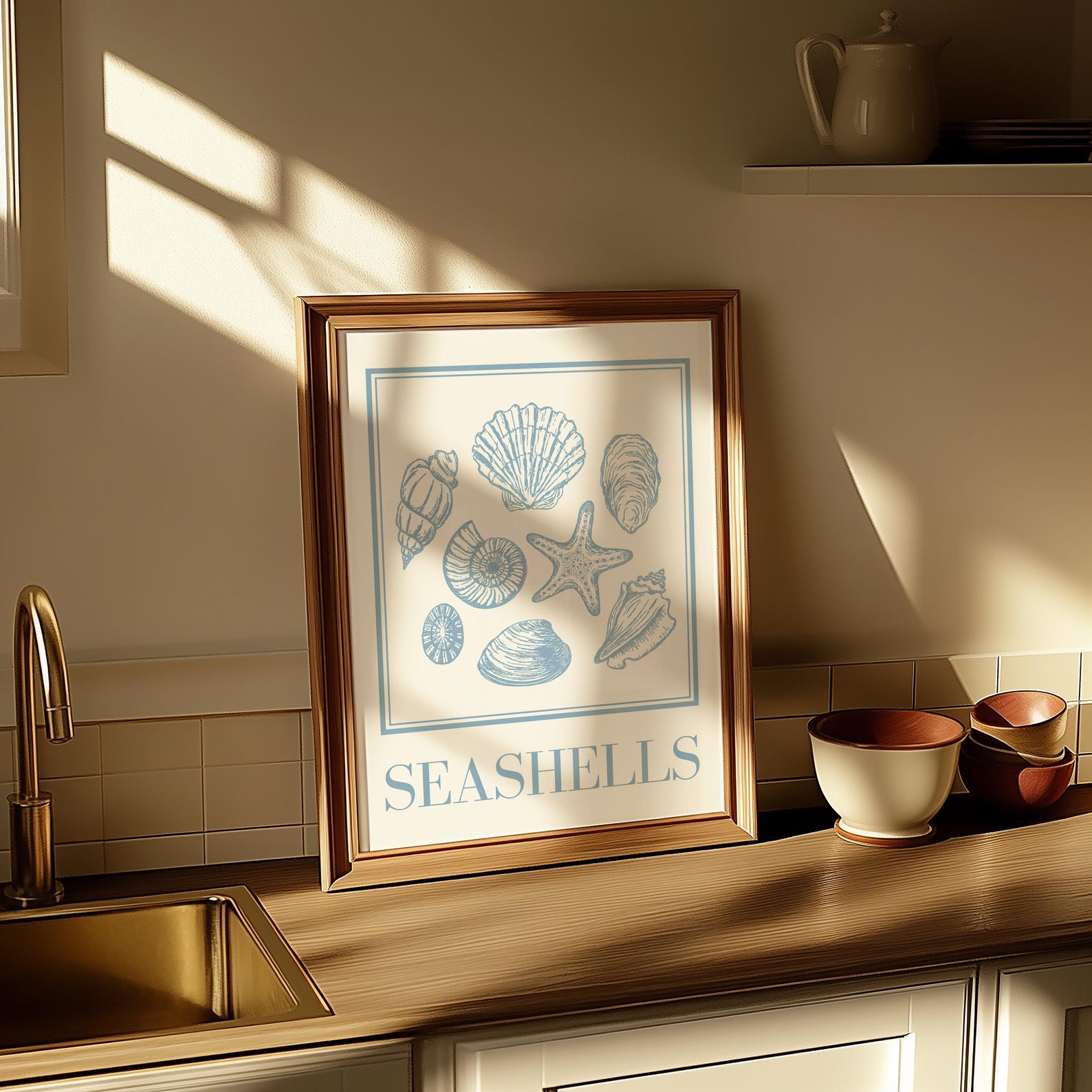 Blue Seashell Line Art Print: Beachy Coastal Decor (digital Download ...