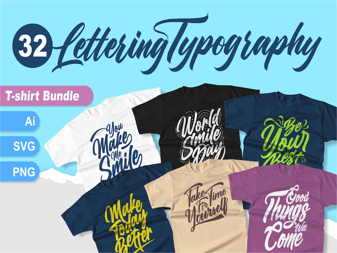 32 Lettering Typography T-shirt Design Bundle, High Quality Print ...
