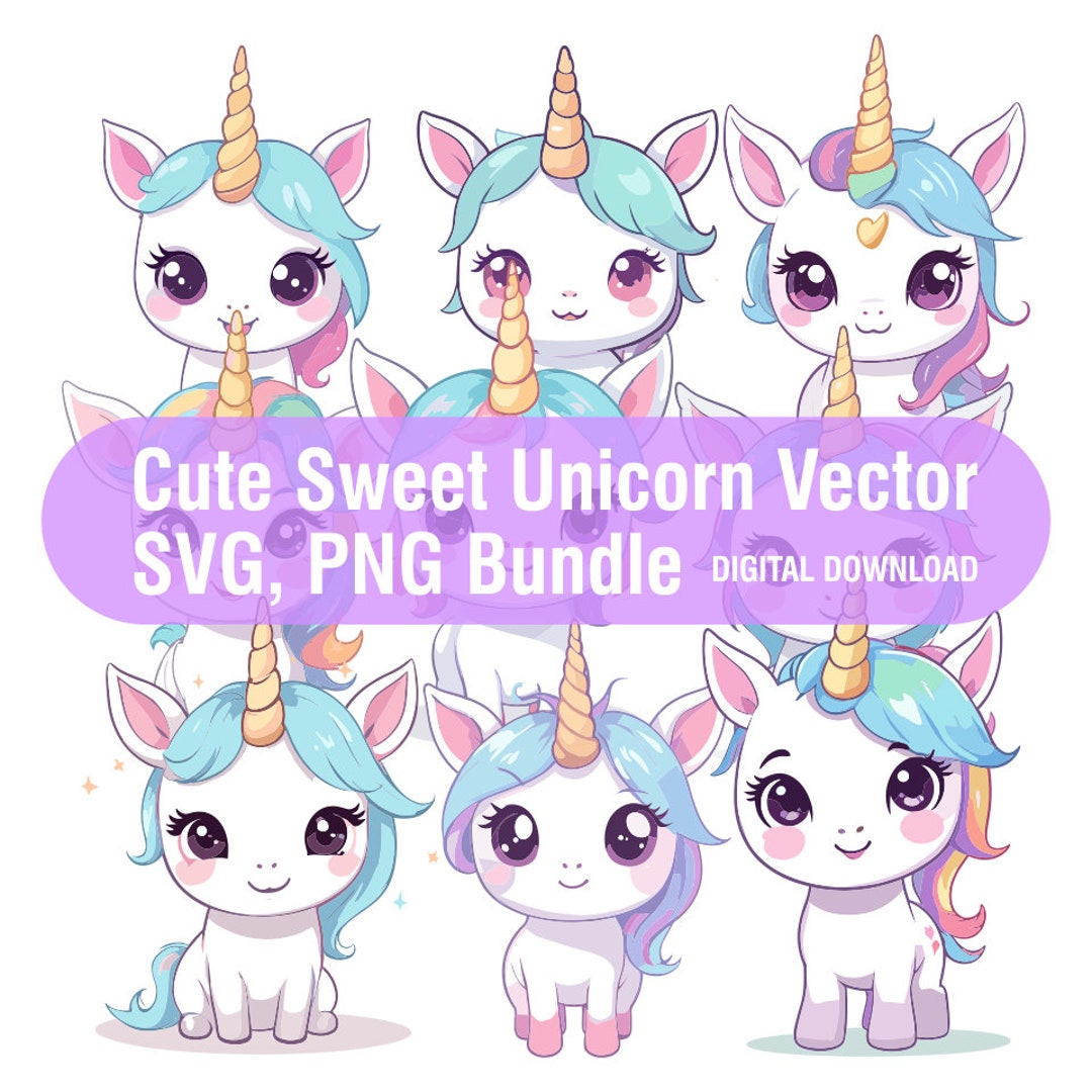 Cute Sweet Unicorn Vector, PNG Bundle, Unicorn PNG Bundle, Cute Unicorn ...