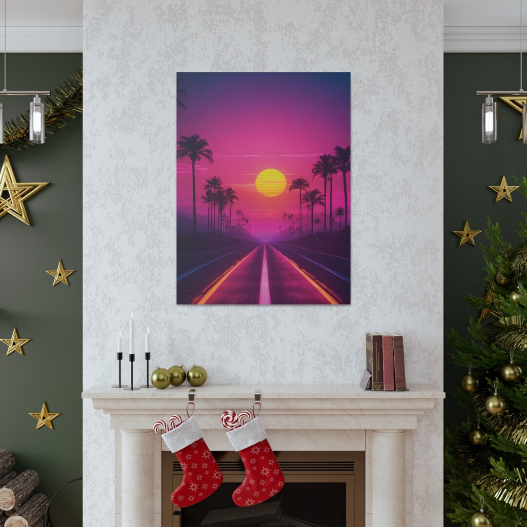 Synthwave Canvas | Gallery Wrap 1.25in | Wall Art | Cyber City Print ...