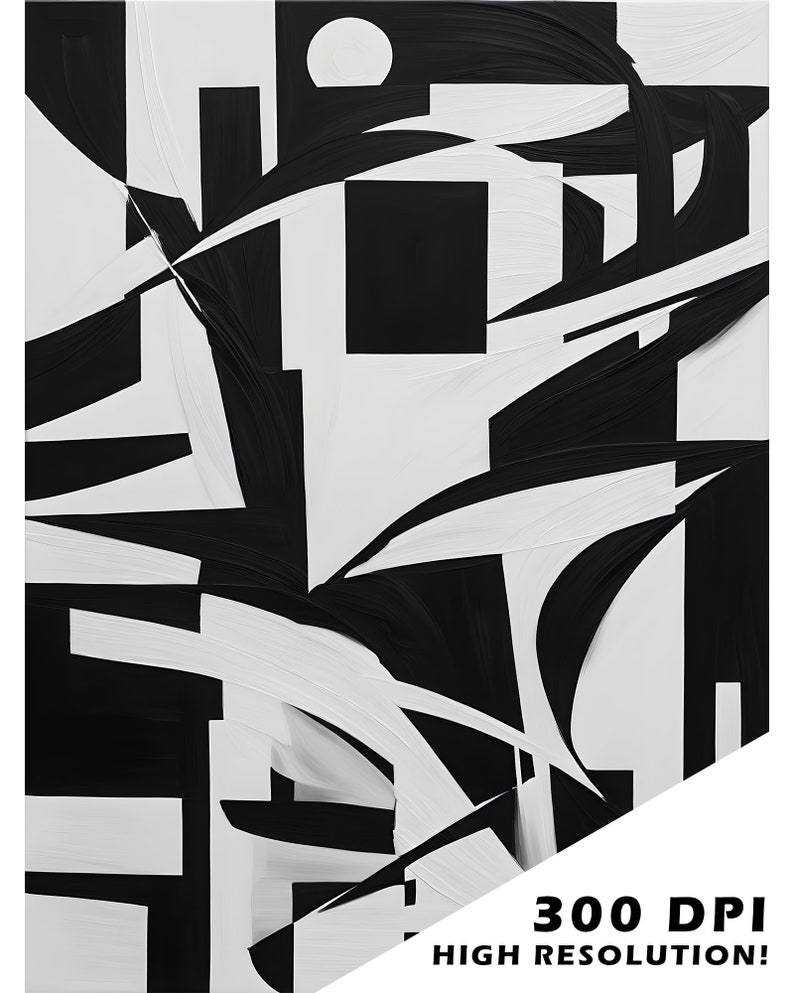 Black and White Abstract Poster Digital Art Printable Wall Art Black ...