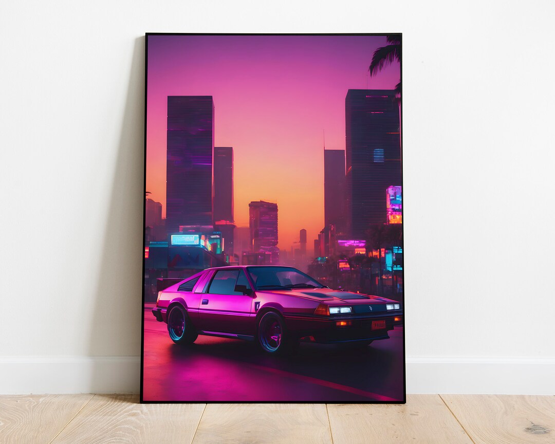 Synthwave Poster Digital Art | Printable Wall Art | Cyber City Print ...