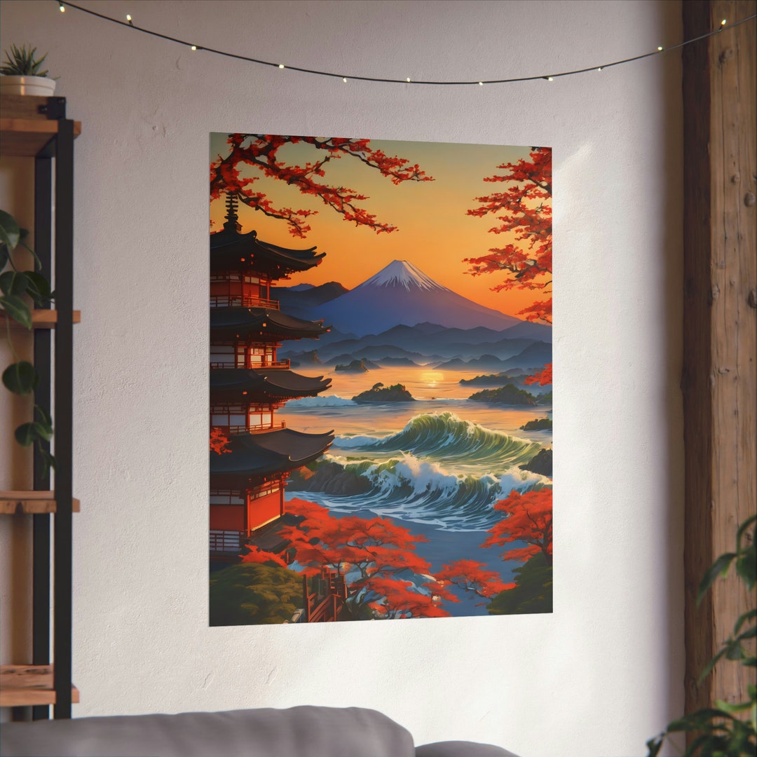 Japanese Ukiyo-e Poster Matte AI Wall Art Ukiyo-e Print Landscape ...