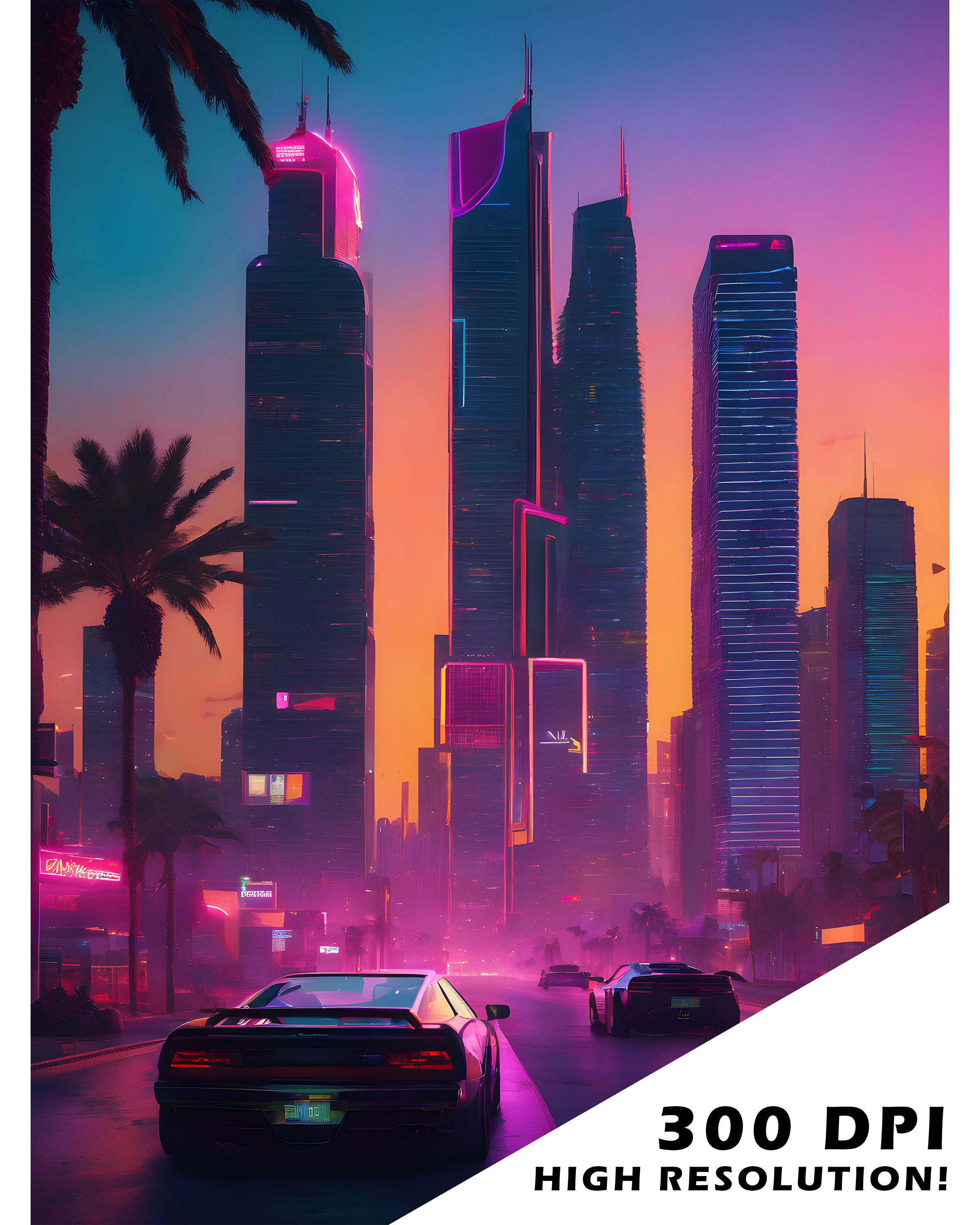 Synthwave Poster Digital Art | Printable Wall Art | Cyber City Print ...