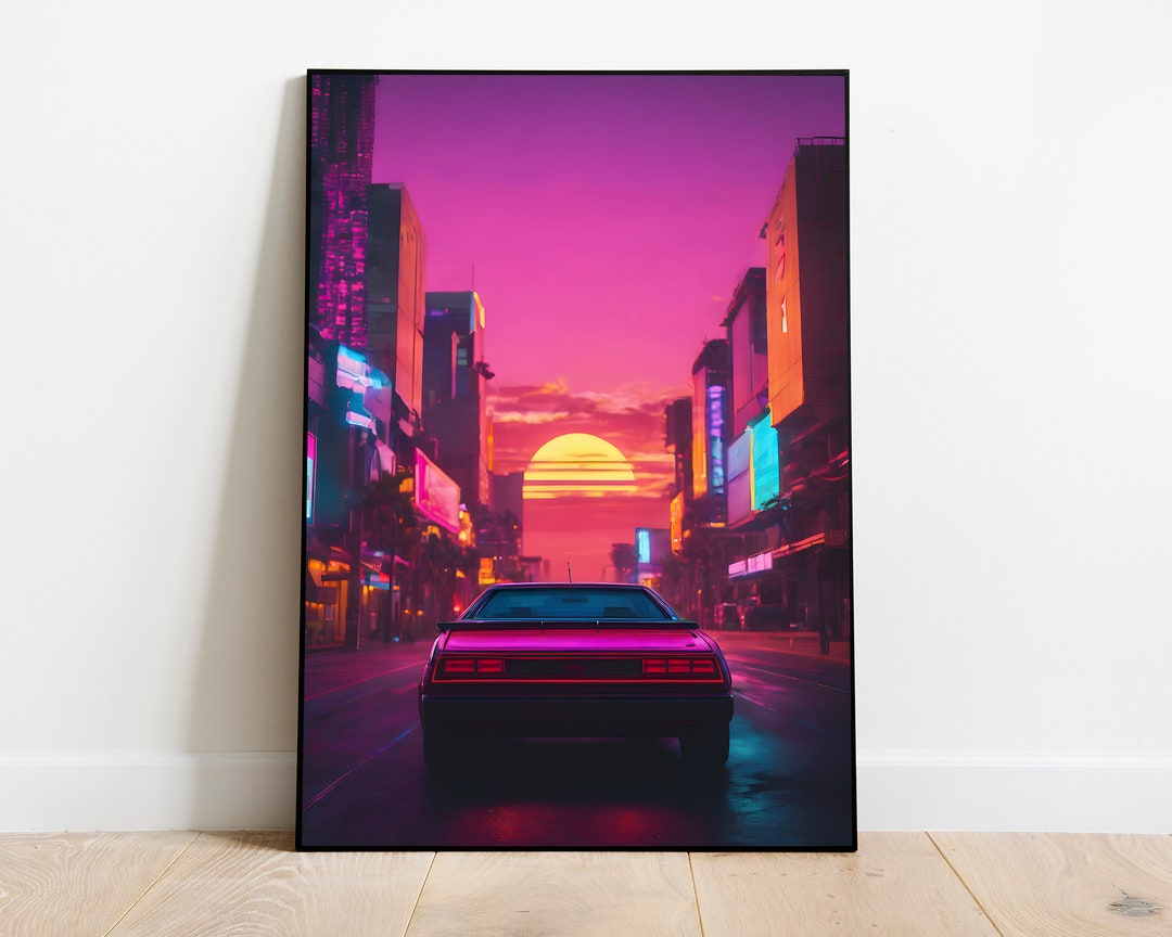 Synthwave Poster Digital Art | Printable Wall Art | Cyber City Print ...