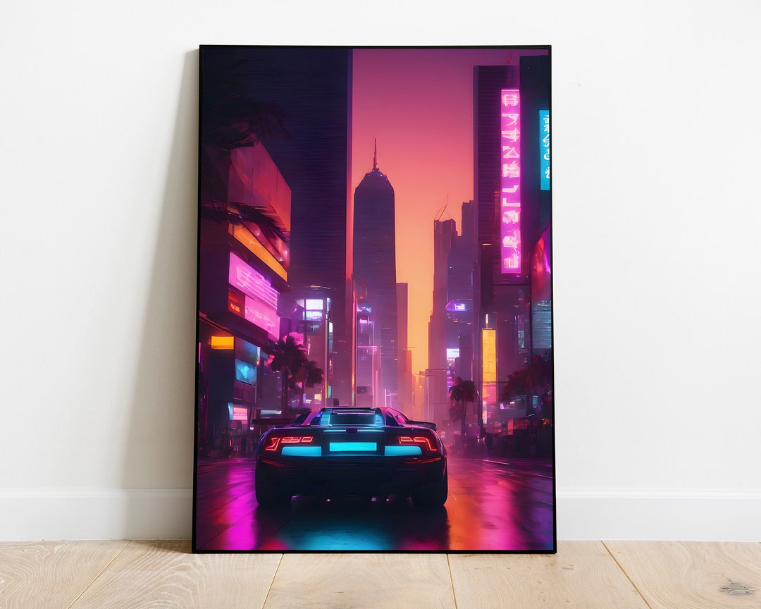 Synthwave Poster Digital Art | Printable Wall Art | Cyber City Print ...