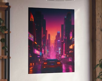 Synthwave Poster Digital Art Printable Wall Art Cyber City Print ...